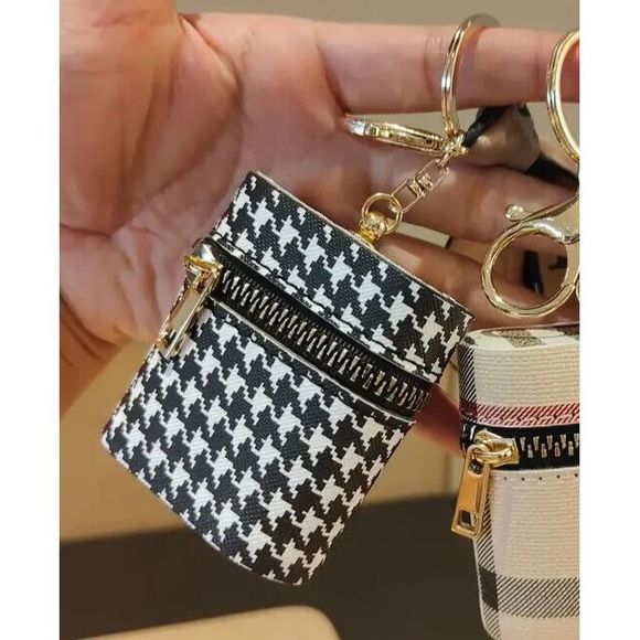 Bags | Houndstooth Black White Check Coin Purse Pvc Leather Beige With ...